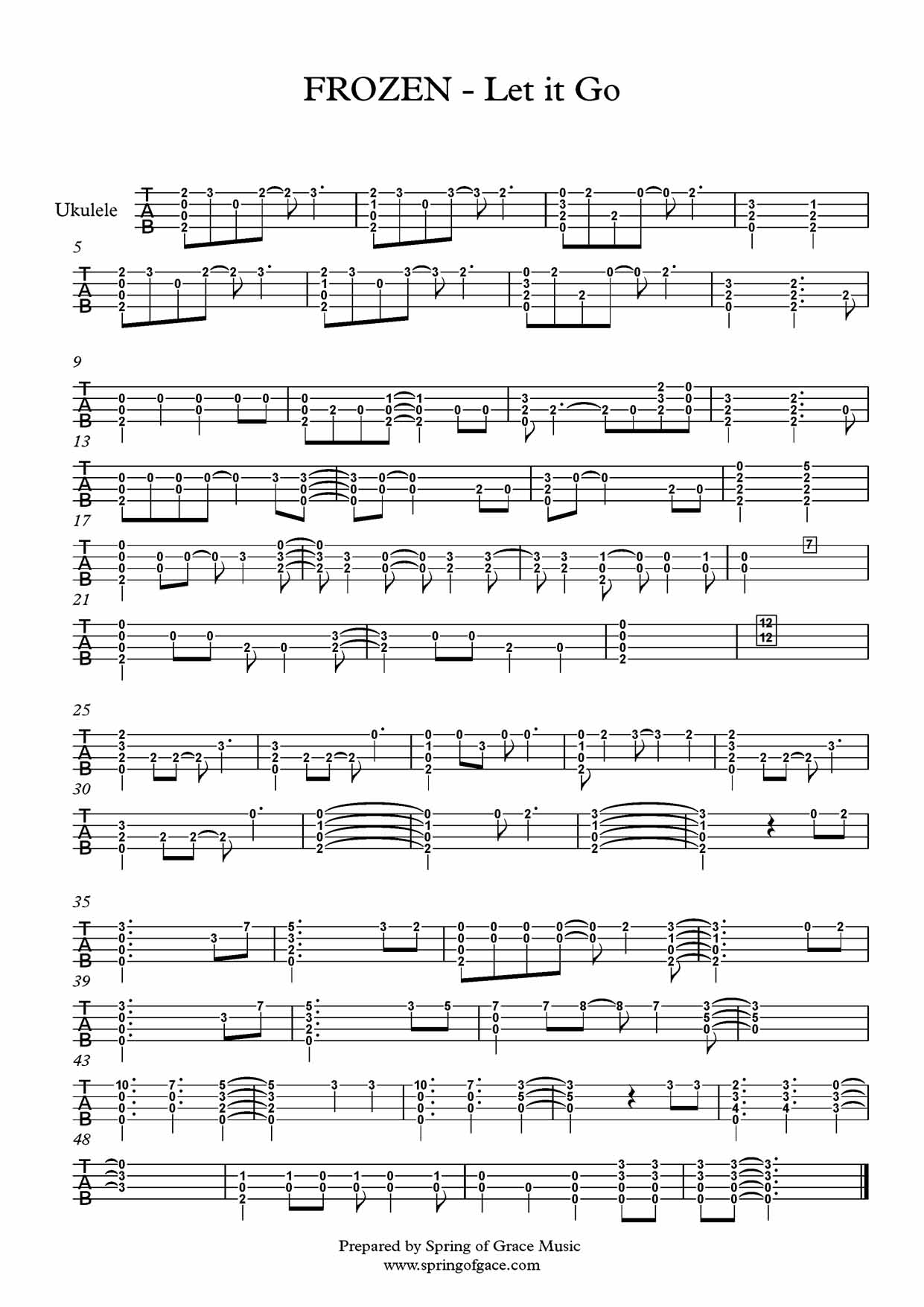 Frozen－ Let it Go ukulele solo 譜 + Demo movie